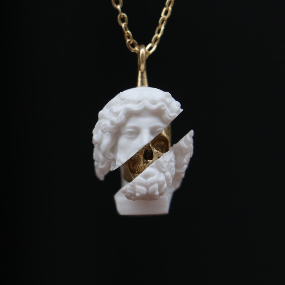 Handmade Marble Zeus Skull Pendant, Marble Brass Unique Necklace ...