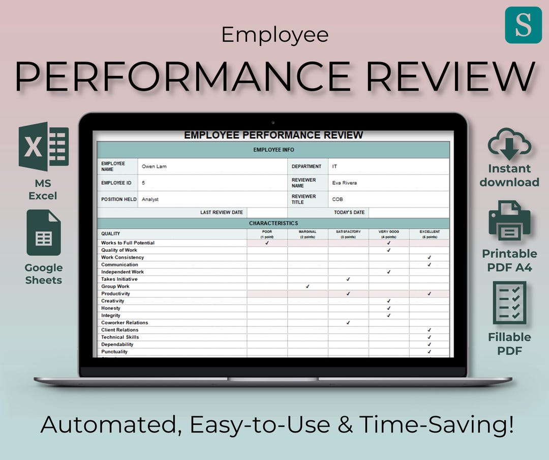 Employee Performance Review Spreadsheet | Automated & Easy to Use ...