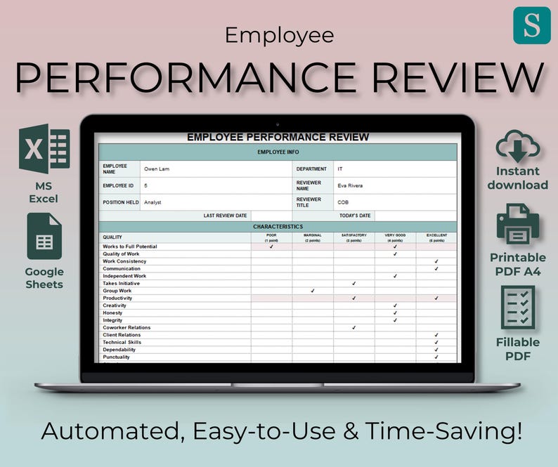 Employee Performance Review Spreadsheet | Automated & Easy to Use ...