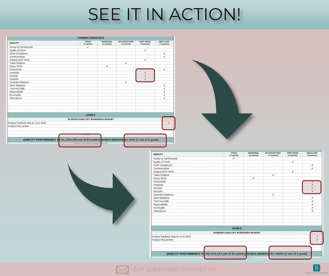 Employee Performance Review Spreadsheet | Automated & Easy to Use ...