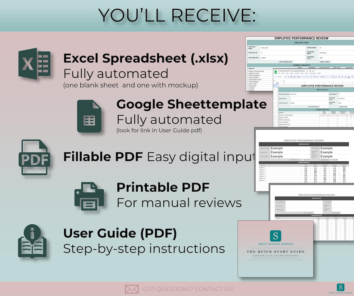 Employee Performance Review Spreadsheet | Automated & Easy to Use ...