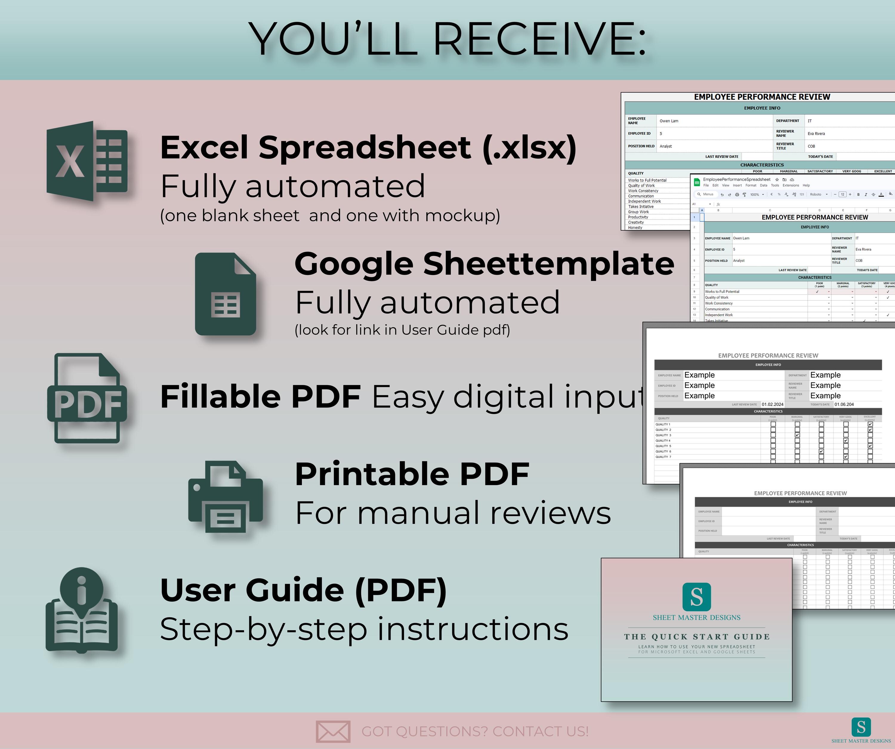 Employee Performance Review Spreadsheet | Automated & Easy to Use ...