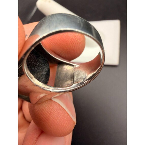 Art Deco style Floating Onyx Disk Ring - Sterling Sil… - Gem