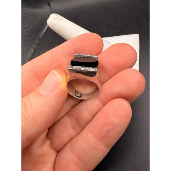 Art Deco style Floating Onyx Disk Ring - Sterling Sil… - Gem