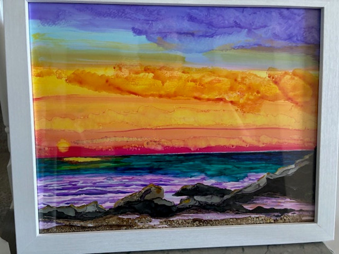 Beach Sunset Alcohol Ink Original Mig - Etsy