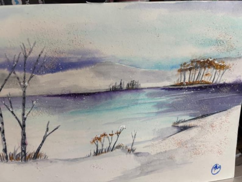 Water Color Winter Lake Original by Mig - Etsy
