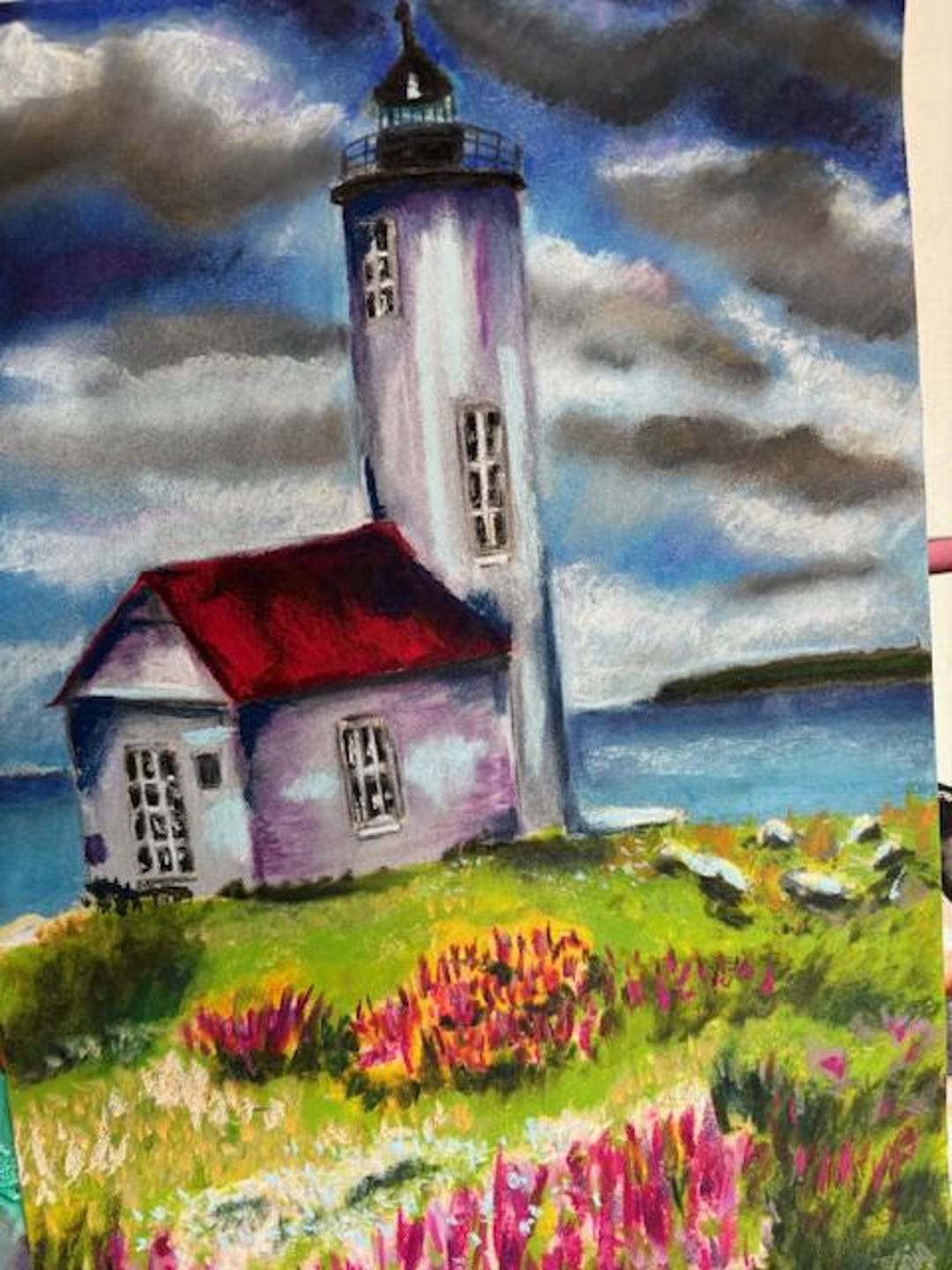 Pastel Lighthouse Before the Storm Original Impressionistic by Mig - Etsy