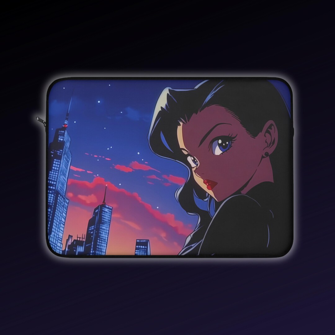 Retro Anime Laptop Sleeve | Anime Girl Skyline Design | Protective ...