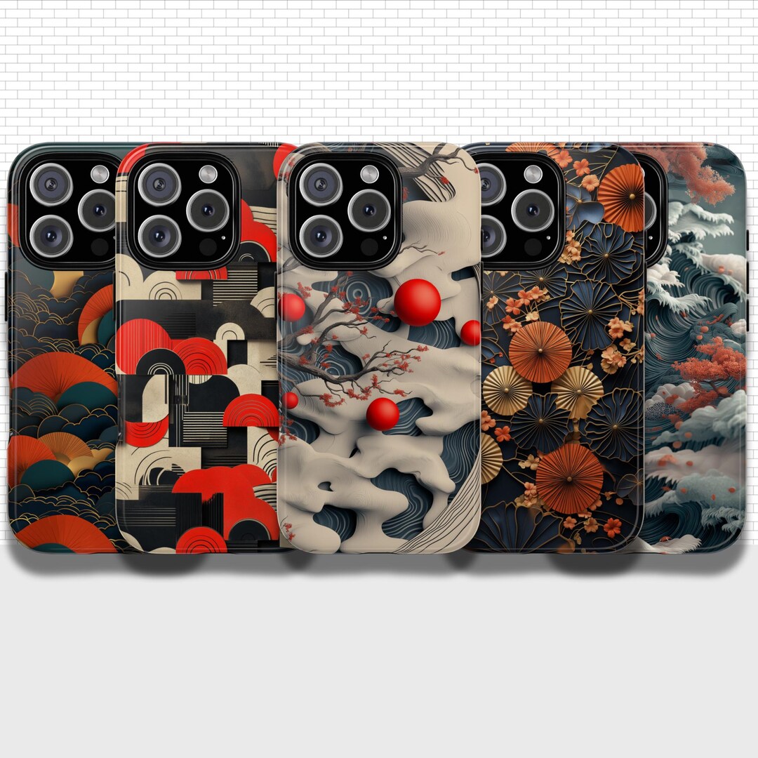 Japanese Art Phone Case, 3D Aesthetic Phone Cover for iPhone 16 15 14 ...
