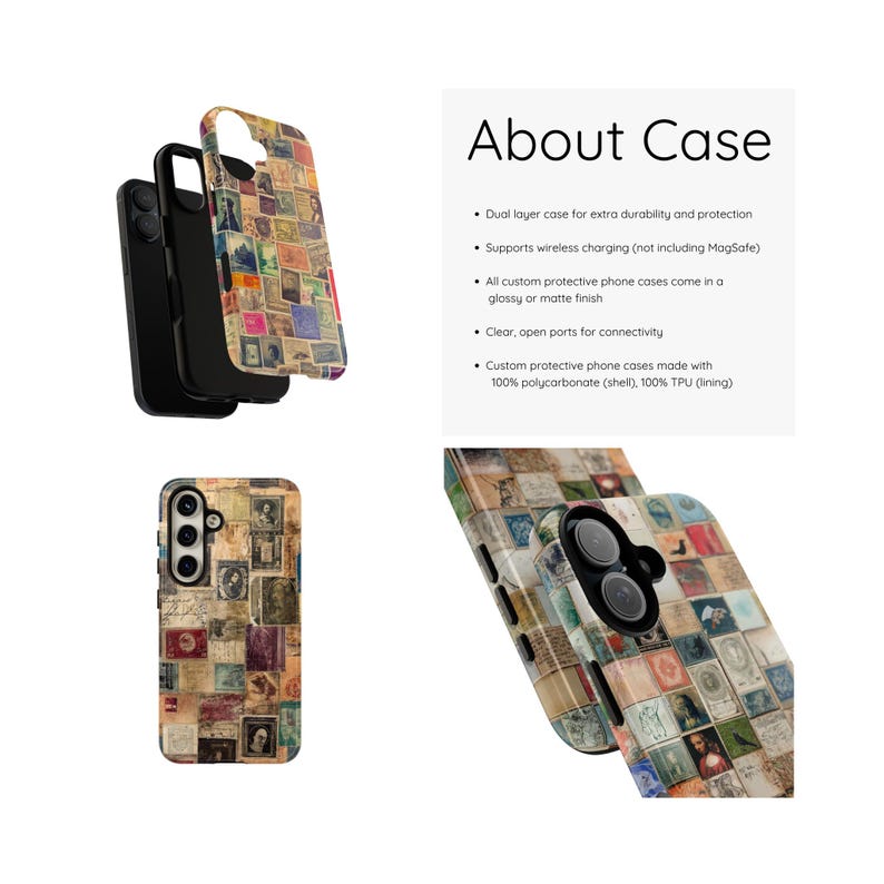 Art Stamp Collage Phone Case, Vintage Aesthetic Phone Cover for iPhone ...