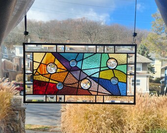 A Viney Swirl of Color Stained Glass Window Panel - Etsy