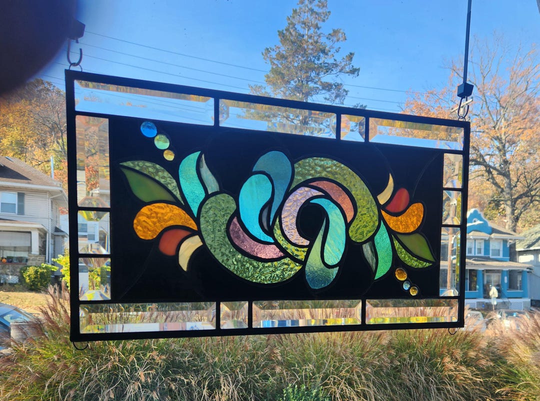 A Viney Swirl of Color Stained Glass Window Panel - Etsy