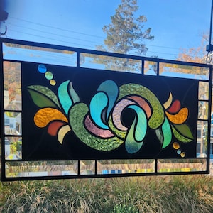 A Viney Swirl of Color Stained Glass Window Panel - Etsy