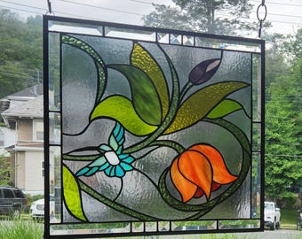 A Viney Swirl of Color Stained Glass Window Panel - Etsy
