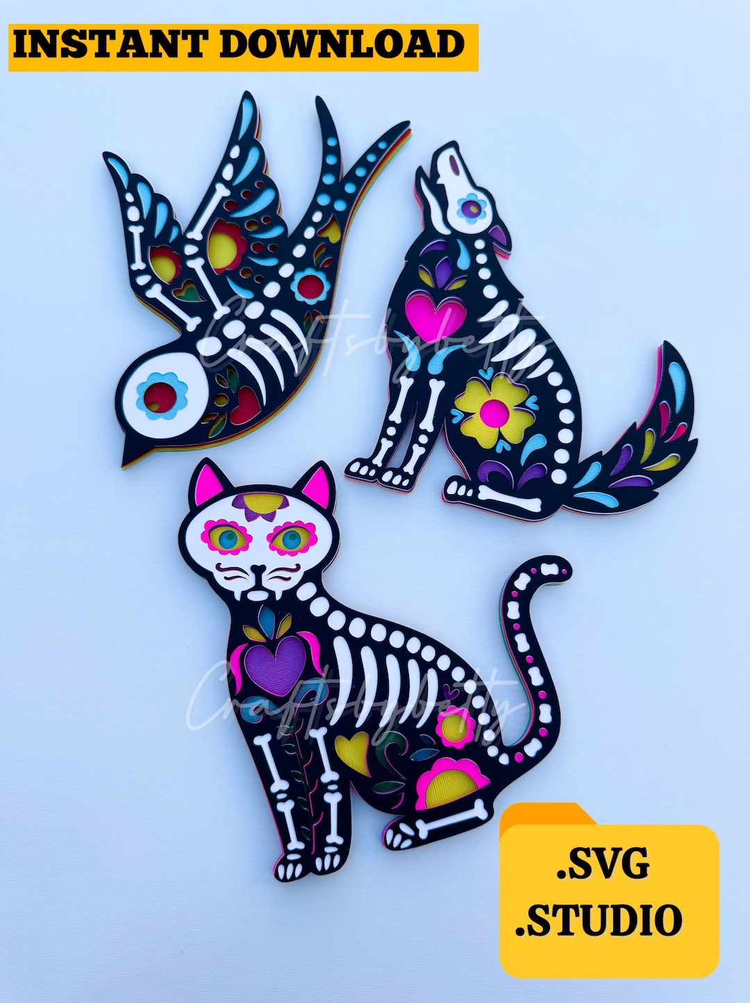 Alebrijes SVG Bundle, Day of the Dead Dog, Cat, Bird (instant Download ...