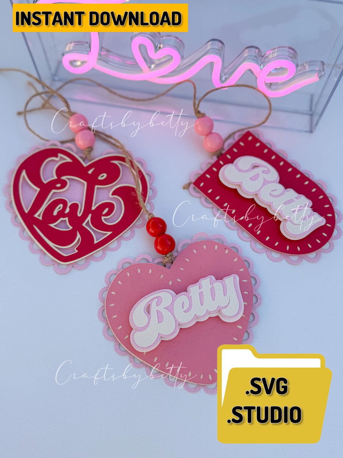 Valentine's Day Heart Name Tag SVG Bundle: Cricut & Silhouette (digital ...