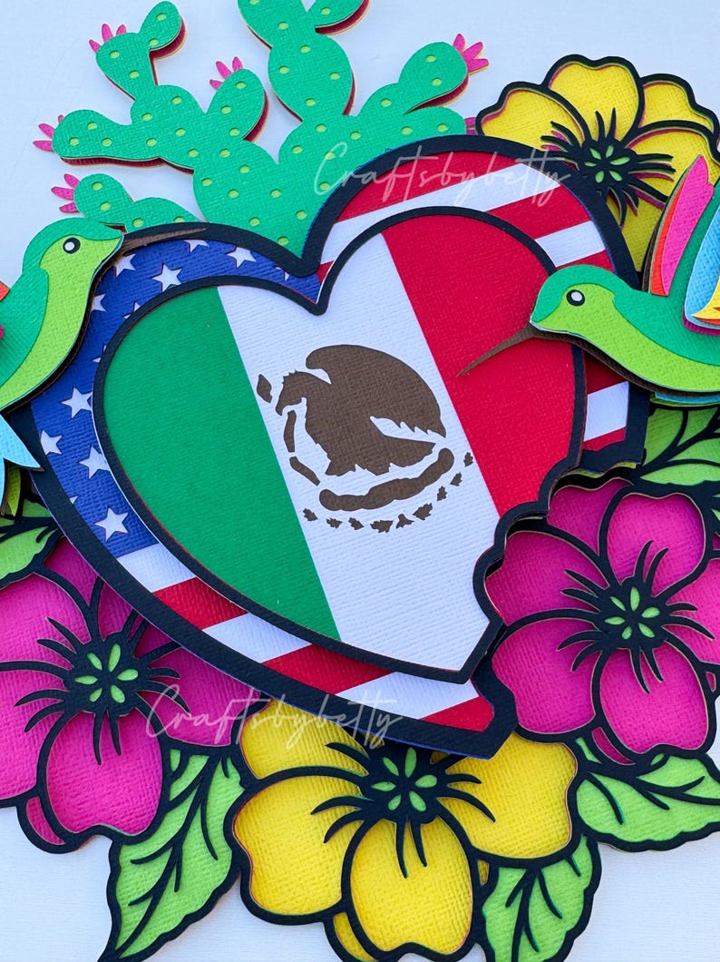 American Mexican Flag Unity Heart SVG: Layered 3D Design (digital ...