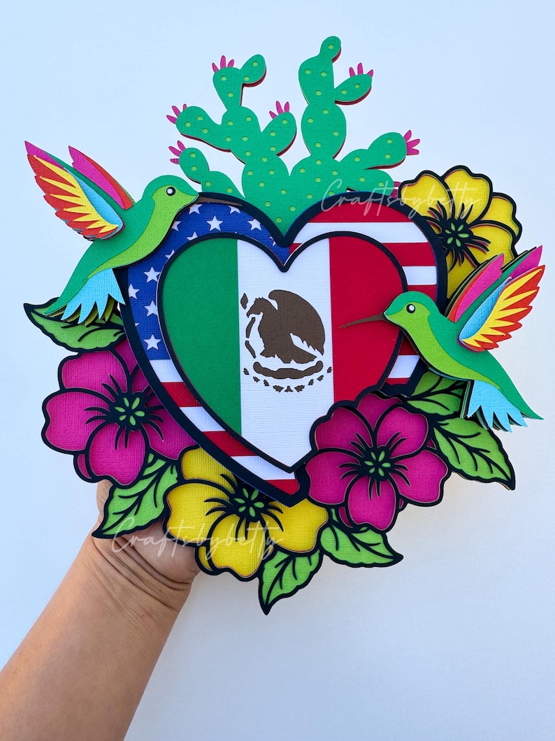 American Mexican Flag Unity Heart SVG: Layered 3D Design (digital ...