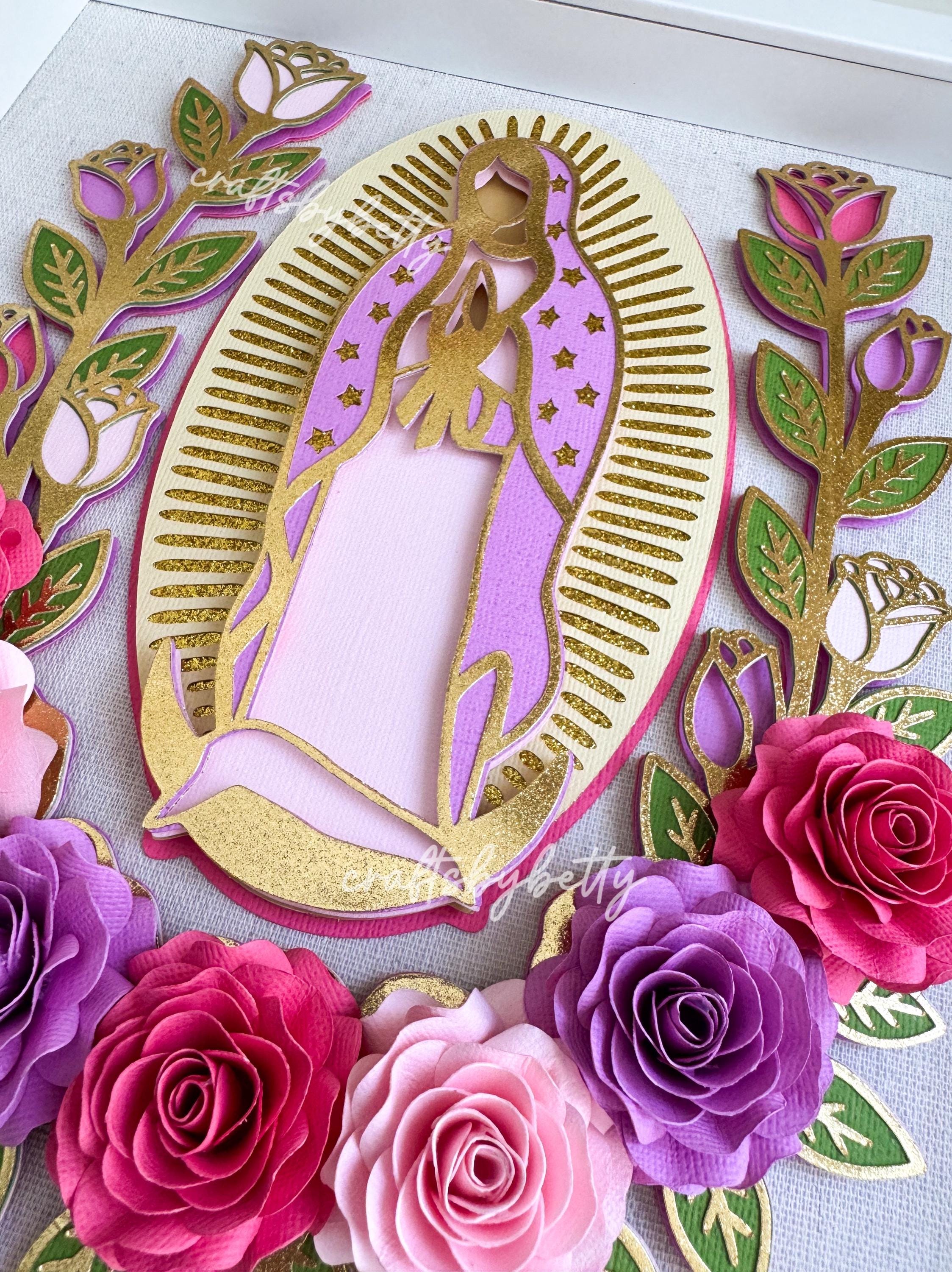 Virgen De Guadalupe With Roses Layered SVG Bundle : Catholic Shadow Box ...