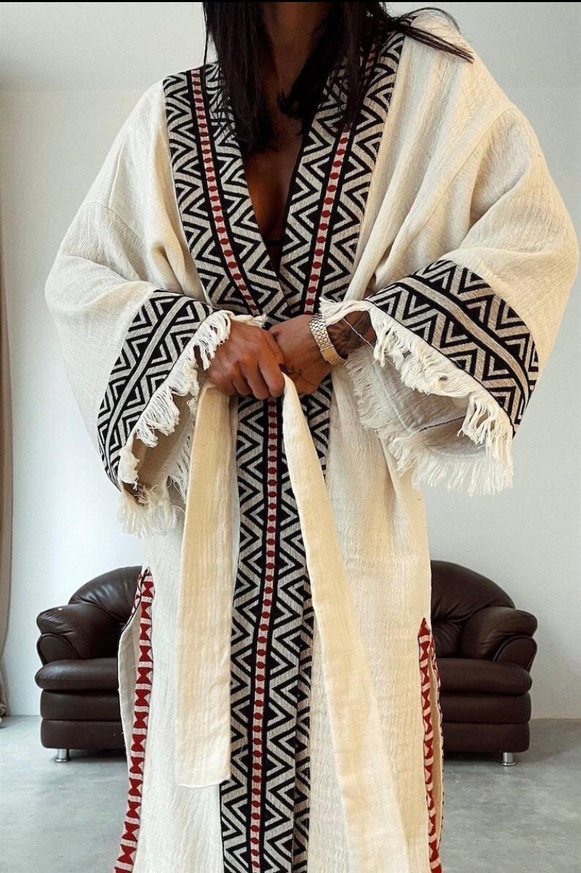 Boho Morning Robe, Organic Cotton Spa Robe, Bridal Robe, Ethnic ...