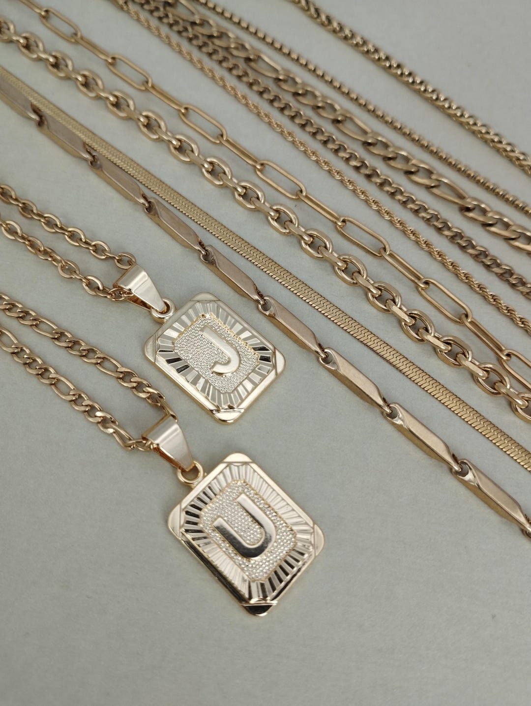 18K Gold Filled Initial Letter Necklace,medal Gold Initial Letter ...