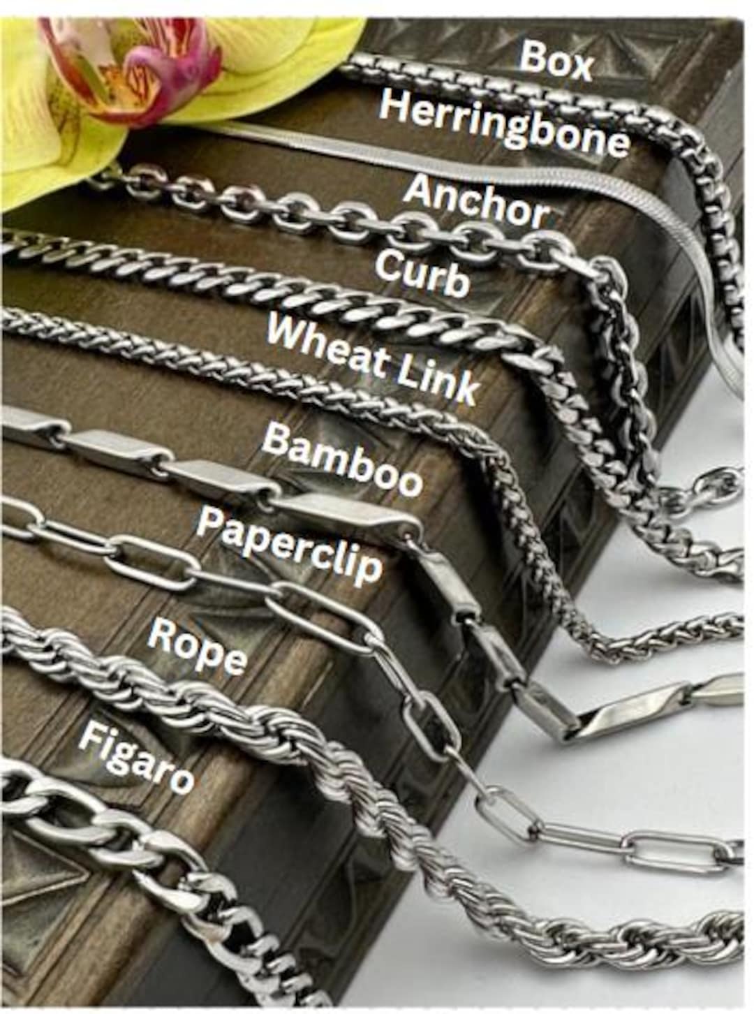 Silver Chain Necklace, Rope, Curb, Figaro, Paperclip Chain, Bamboo ...