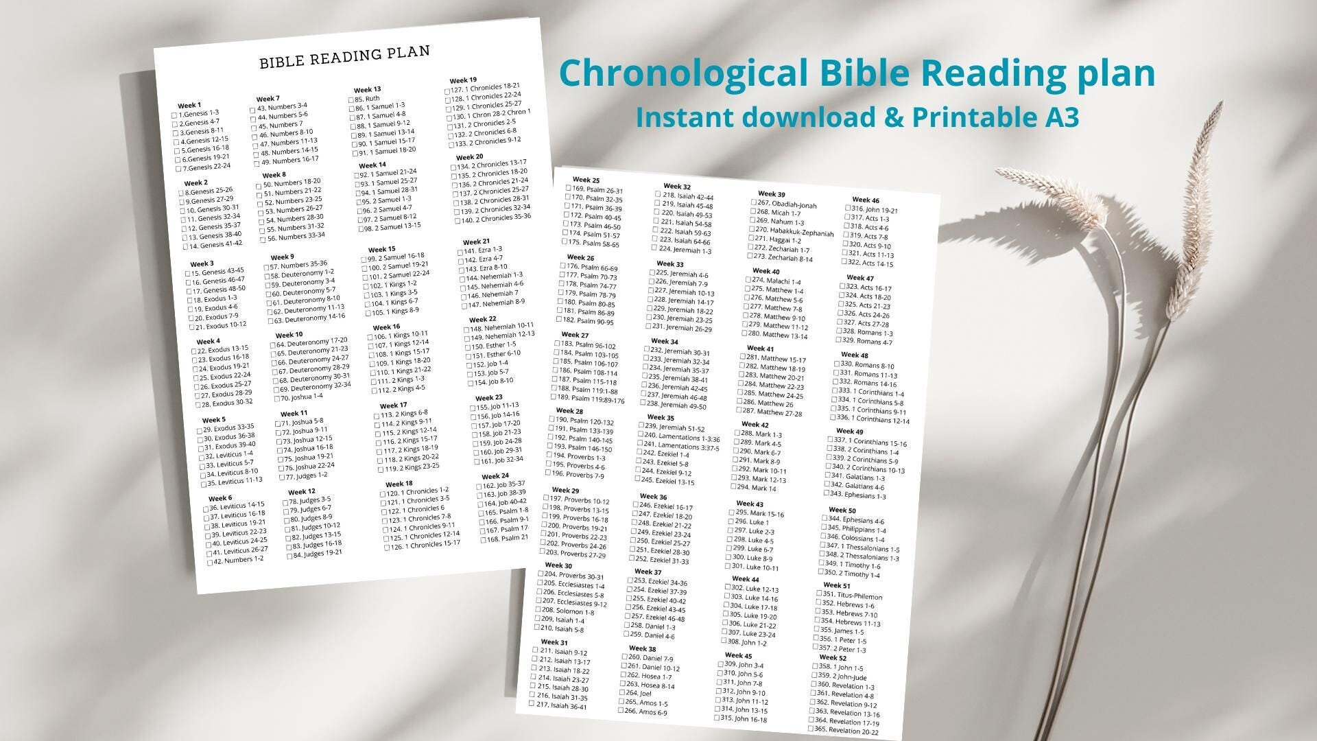 Chronological Bible Reading Tracker | Read the Bible in a Year | Bible ...