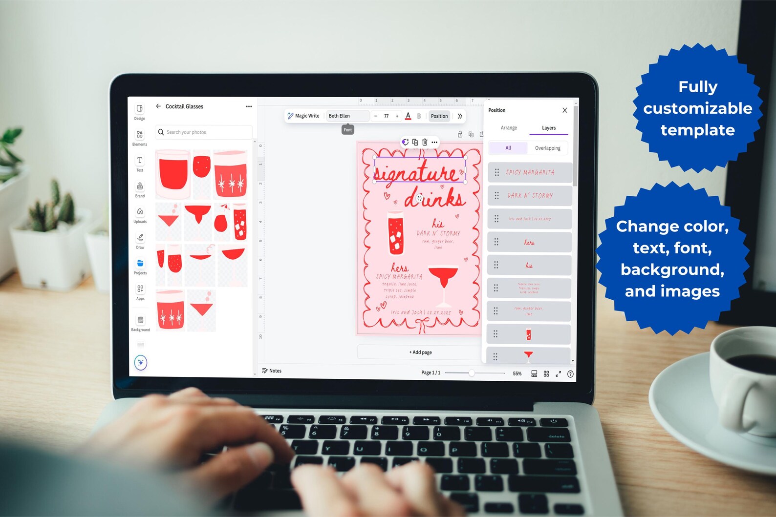 Hand Drawn Signature Cocktail Sign, Wedding Drink Sign, Hand-drawn ...