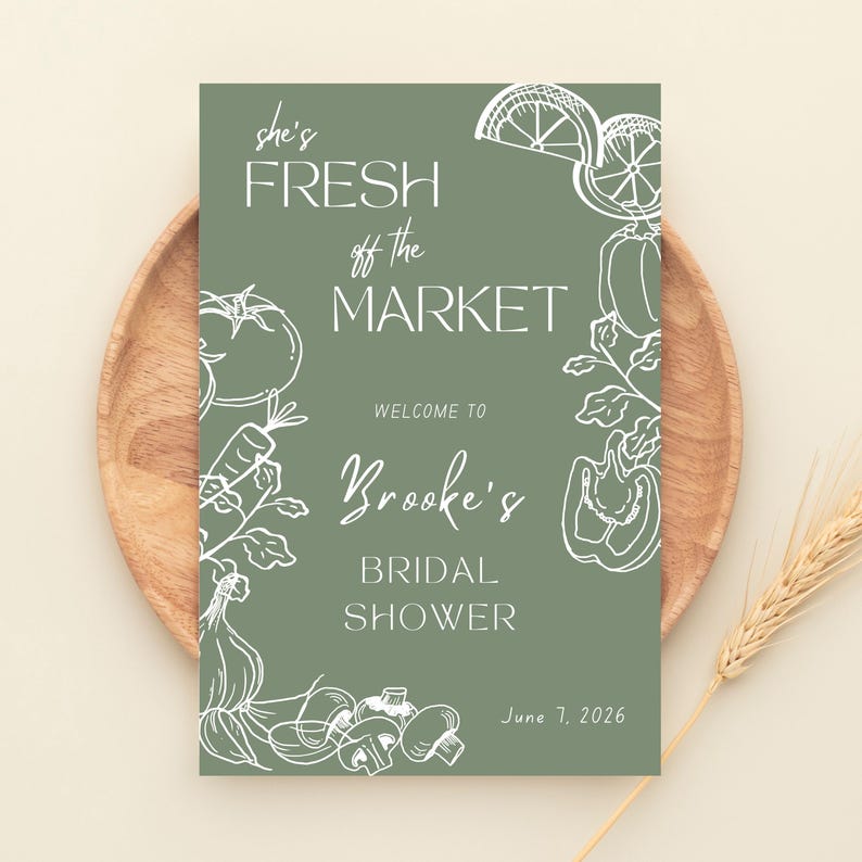 Fresh off the Market Bridal Shower Sign, Editable Canva Template ...