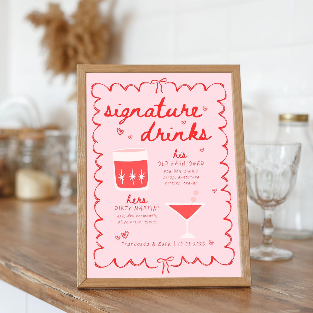 Hand-drawn Signature Cocktail Sign, Wedding Drinks Menu (canva Editable ...