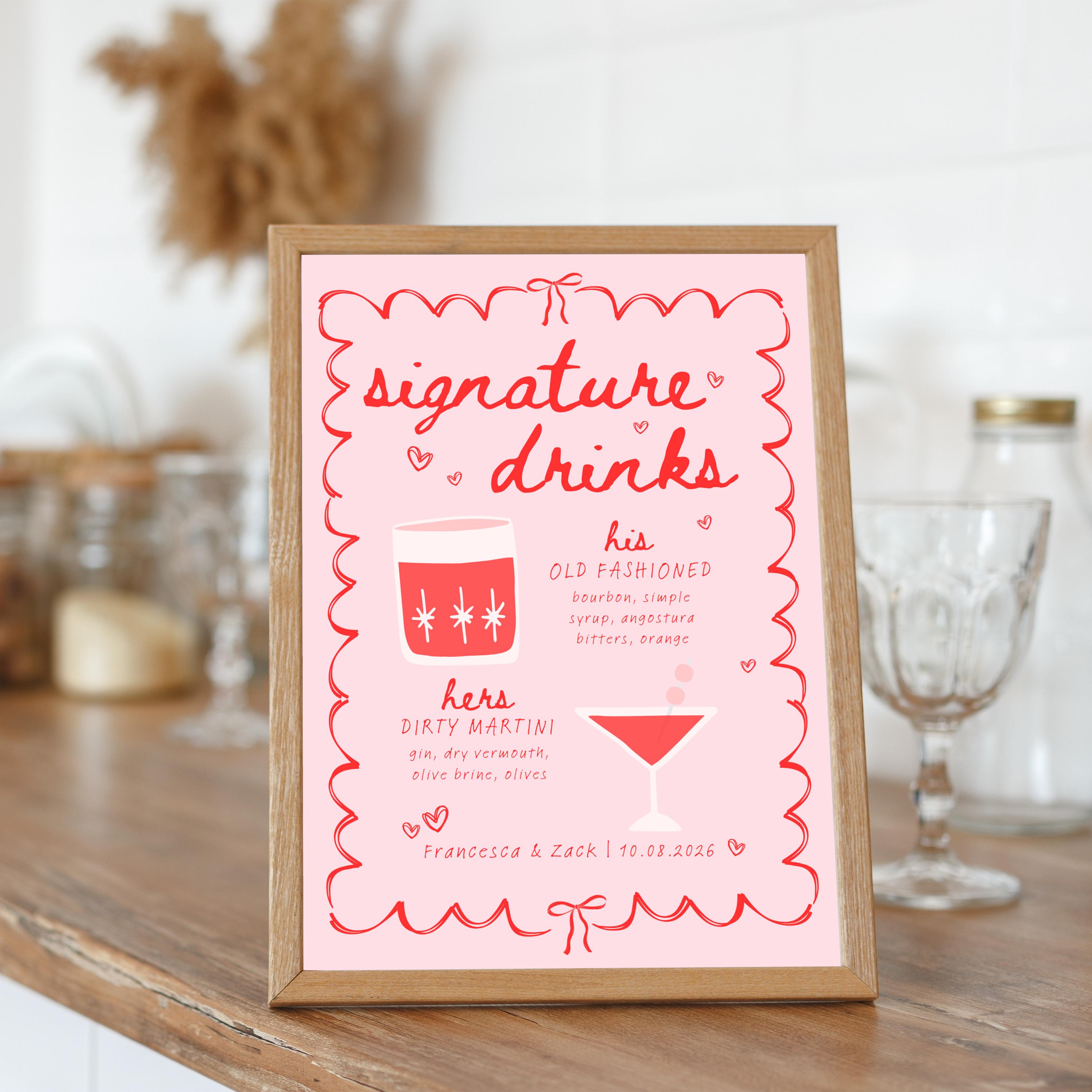 Hand Drawn Signature Cocktail Sign, Wedding Drink Sign, Hand-drawn ...