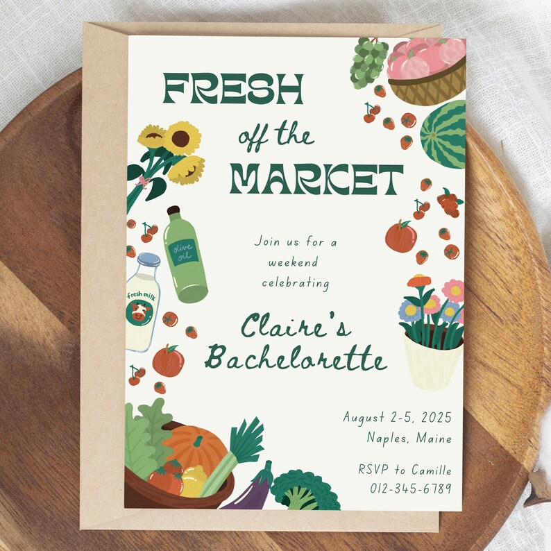 Farmers Market Bachelorette Invitation, Itinerary Template (canva ...