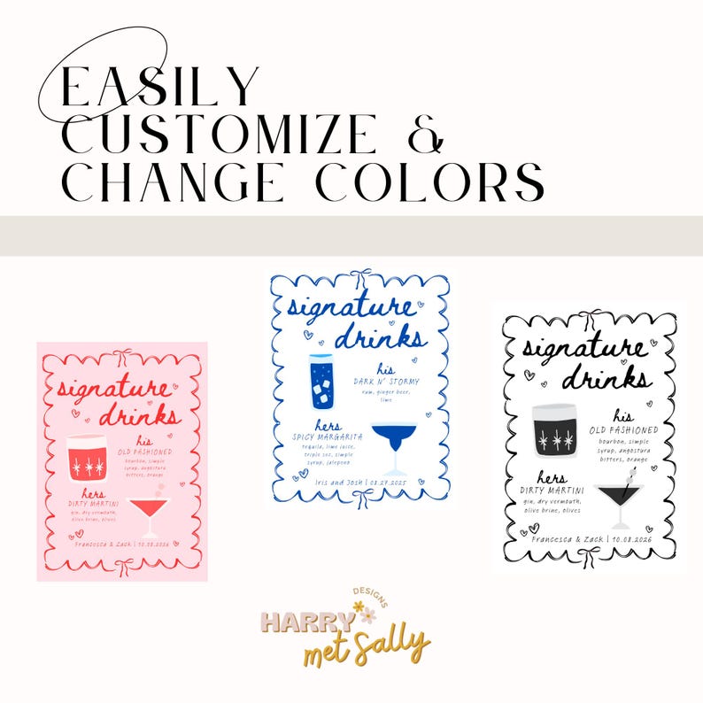 Hand Drawn Signature Cocktail Sign, Wedding Drink Sign, Hand-drawn ...