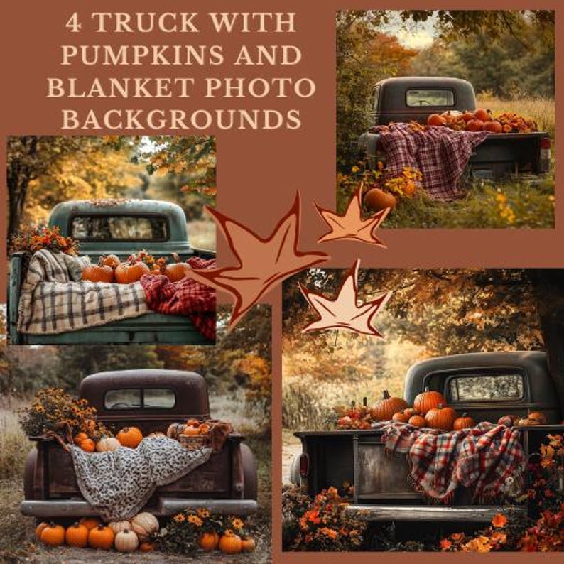 4 Cozy Fall Truck Photo Backgrounds With Blankets & Pumpkins -autumn ...