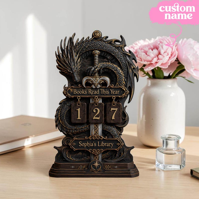 Personalized Dragon Reading Tracker | Fantasy Gothic Library Decor - Etsy