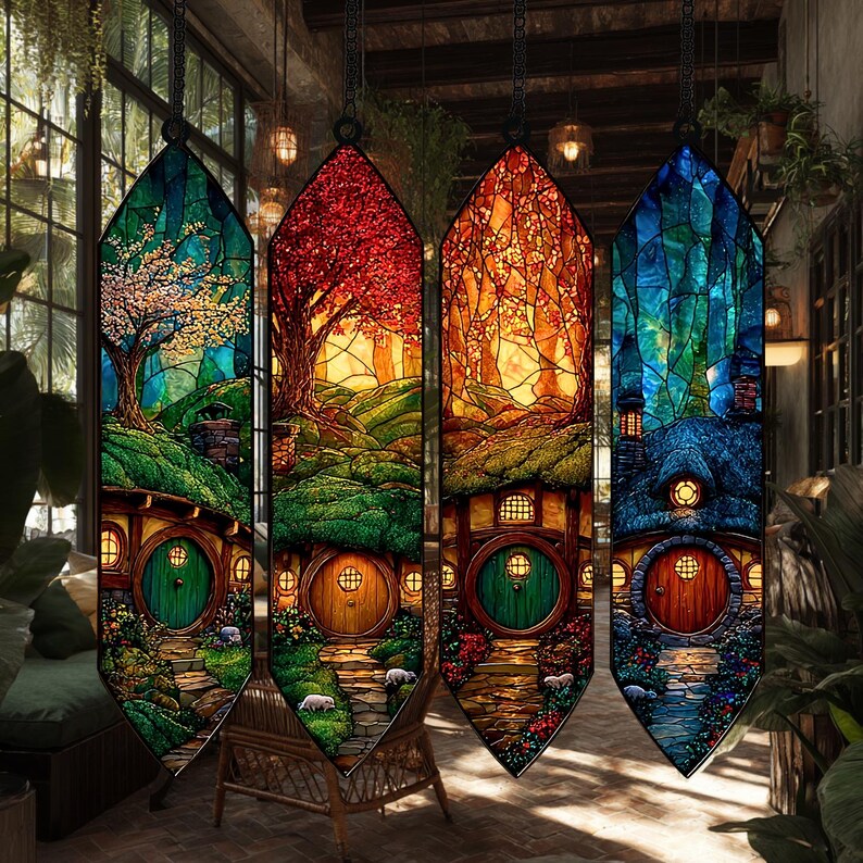 Enchanted Hobbit Hole Acrylic Suncatcher, Four-season Faux Stained ...