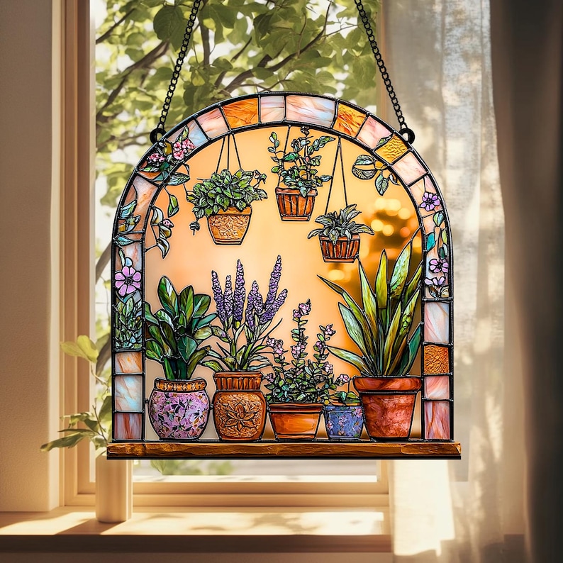 Botanical Faux Stained Glass 2D FLAT Suncatcher – Acrylic Window ...