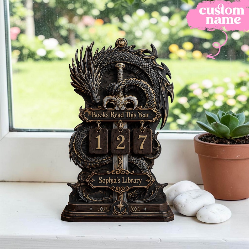 Personalized Dragon Reading Tracker | Fantasy Gothic Library Decor - Etsy