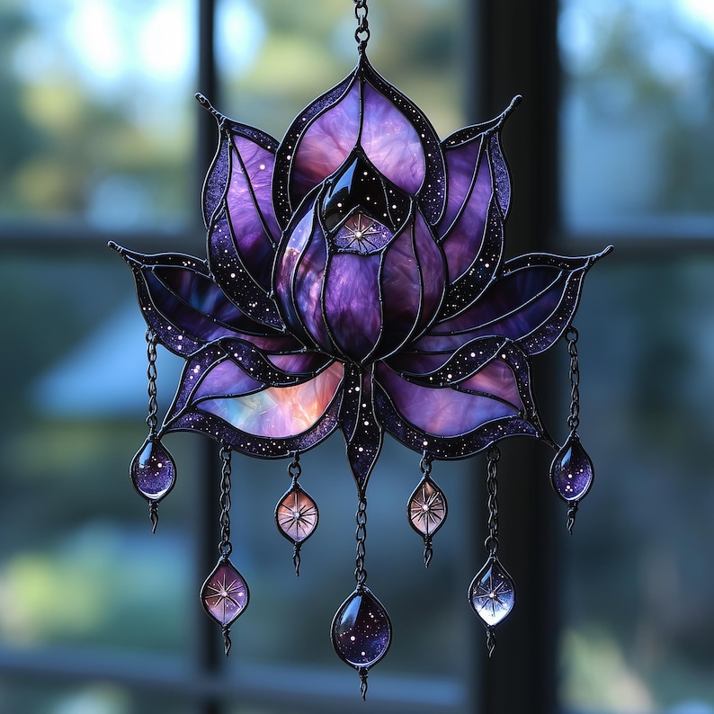 Galaxy Lotus Acrylic 2D FLAT Suncatcher – Celestial Faux Stained Glass ...