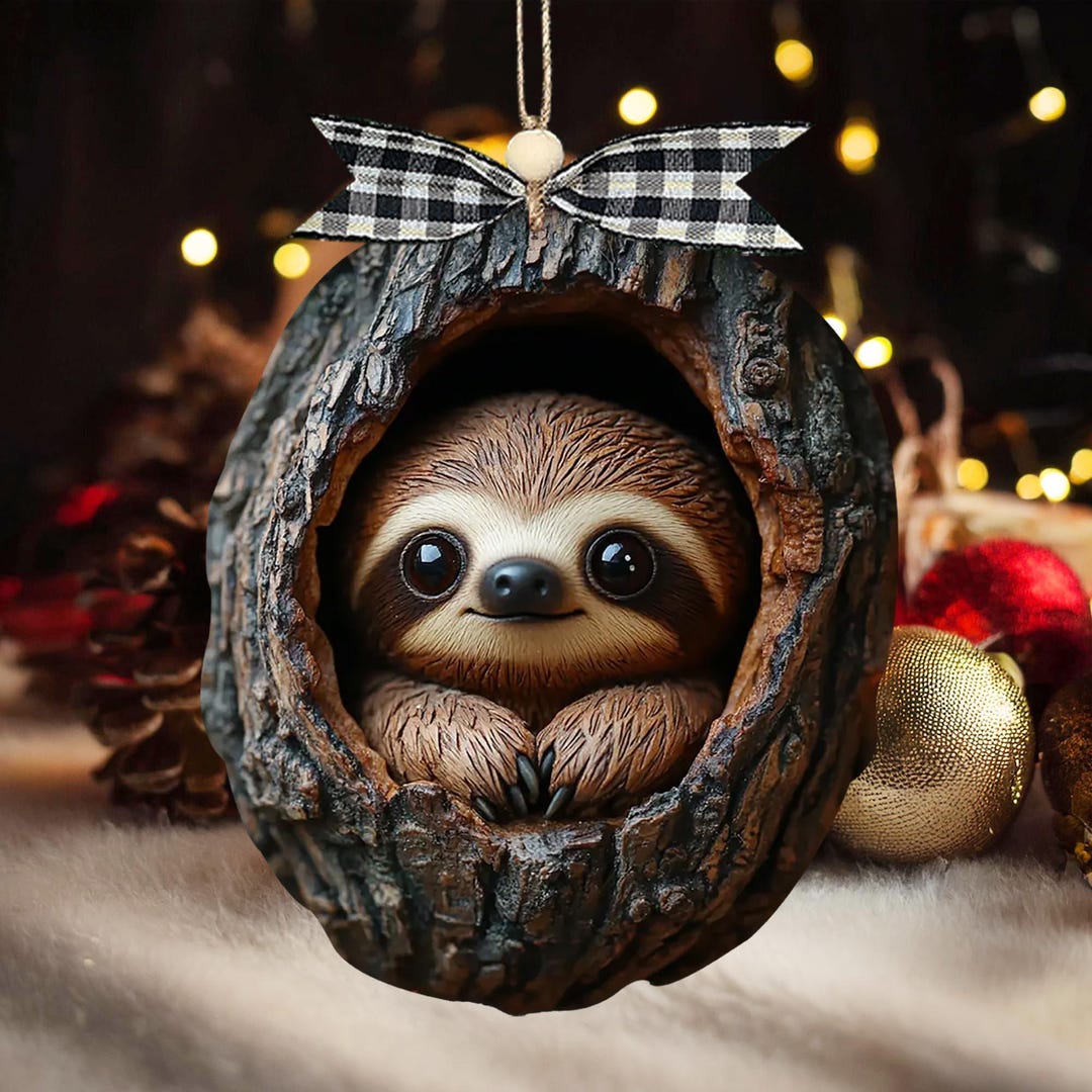 SALE 50% Cute Sloth Christmas 2D Flat Printed NOT 3D Ornament Sloth ...
