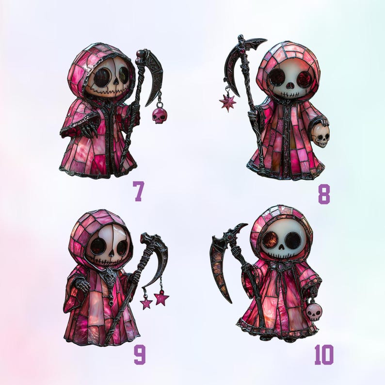 Kawaii Pink Grim Reaper Suncatcher – Faux Stained Glass Halloween Decor ...