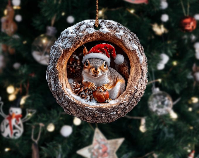 Squirrel Christmas Ornament, 3D Inspired Ceramic Ornament, Cute Santa ...