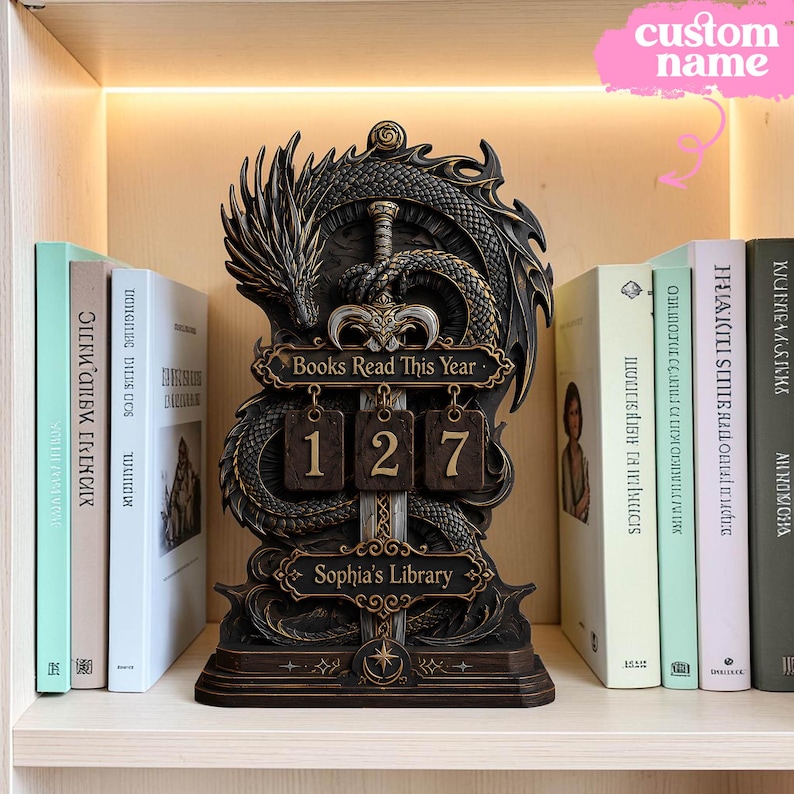 Personalized Dragon Reading Tracker | Fantasy Gothic Library Decor - Etsy