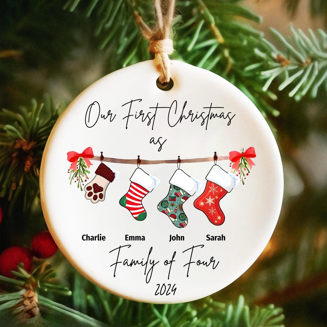 Personalised First Christmas as a Family of 4 Ceramic Ornament, Baby ...