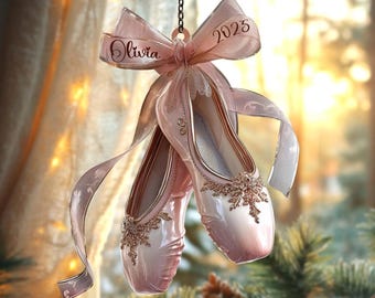 Ballet Shoes Christmas Ornament, Pink Pointe Shoe Acrylic Tree Hanging ...