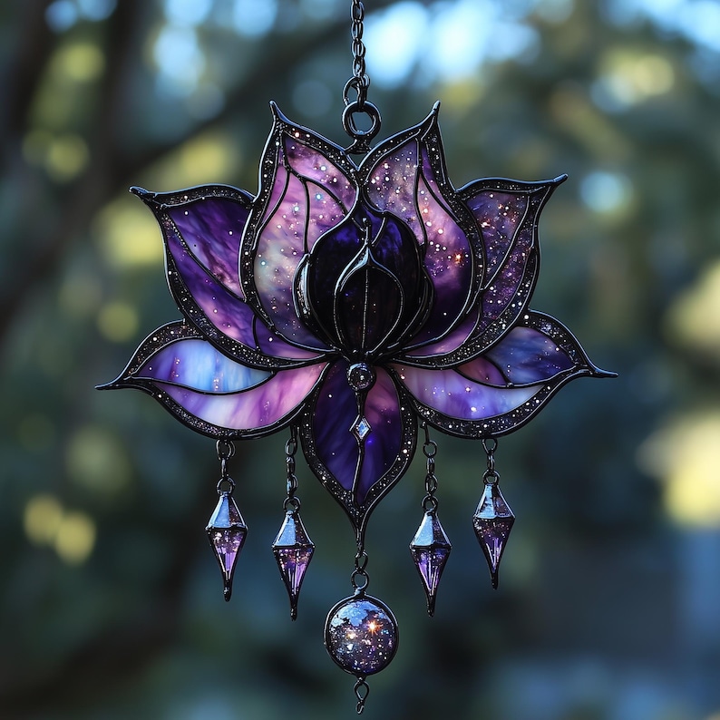 Galaxy Lotus Acrylic 2D FLAT Suncatcher – Celestial Faux Stained Glass ...