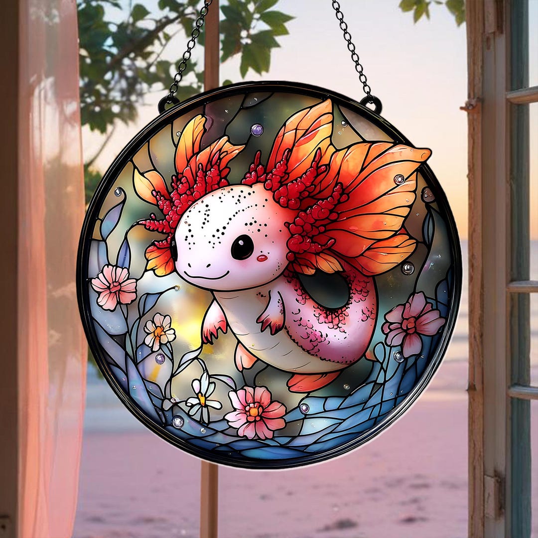 Cute Axolotl Acrylic Suncatcher - Unique Faux Stained Glass Window ...