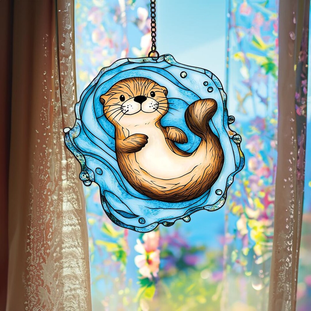 Otter Acrylic Suncatcher Hanging, Window Decor Ornament, Cute Otter ...