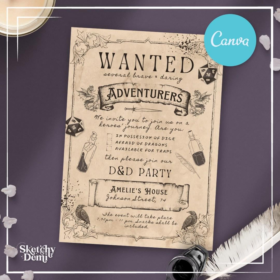 Dnd Invitation Template, Canva, Dungeons and Dragons Game Invitation ...