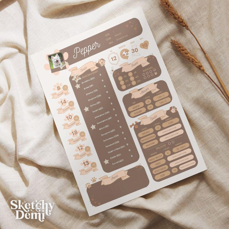 Dnd Character Sheet Dog Themed Customisable Beginner Kids ...